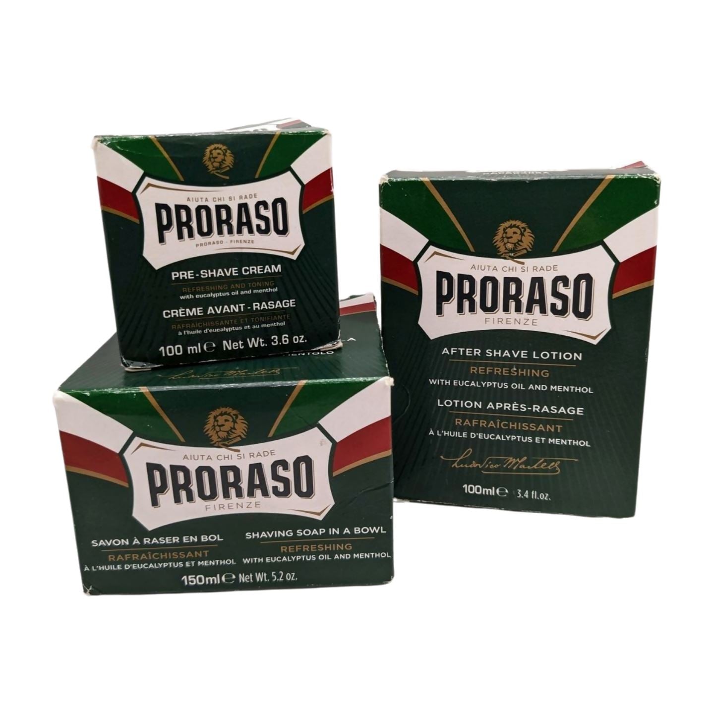 Pre-Shave Cream, Shaving Soap, and Aftershave Lotion - by Proraso (Use