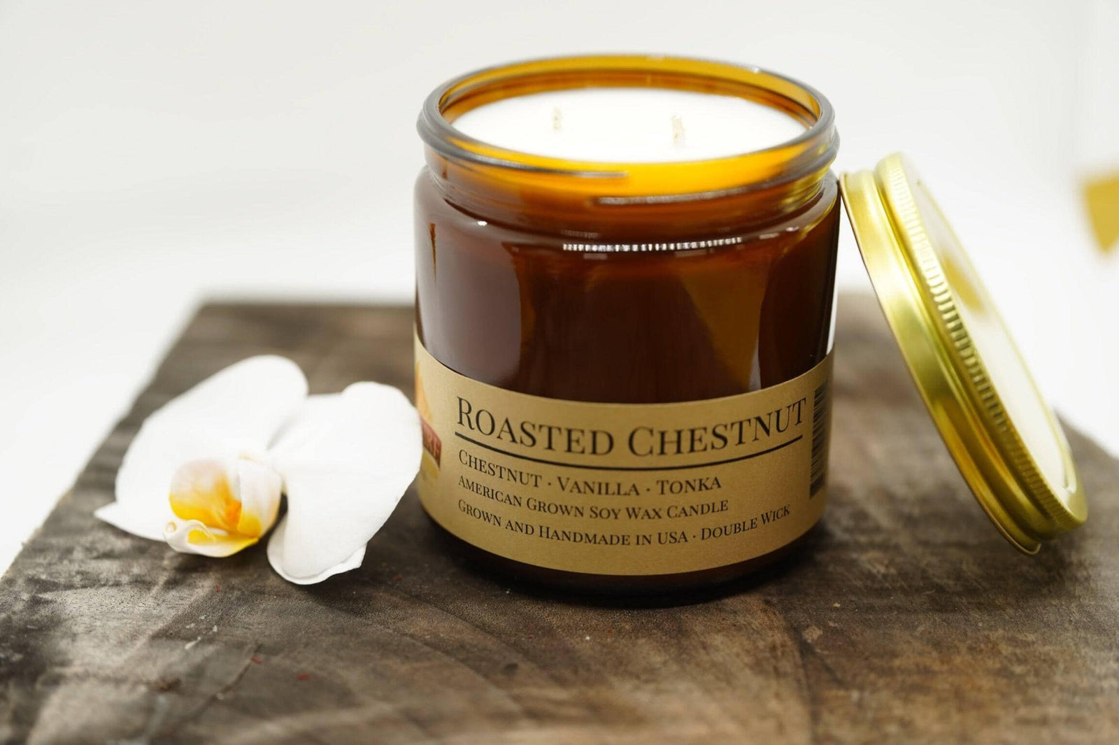 Roasted Chestnut Soy Wax Candle | 16 oz Double Wick Amber Apothecary J