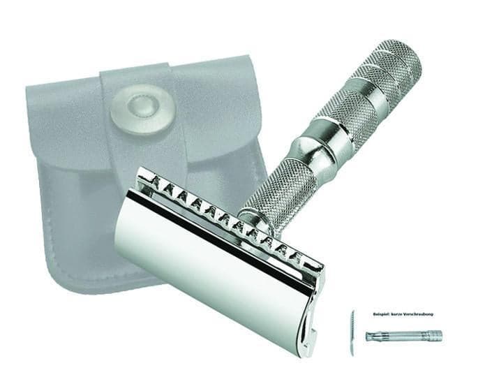 Merkur Travel Double Edge Safety Razor, Straight Cut, Chrome